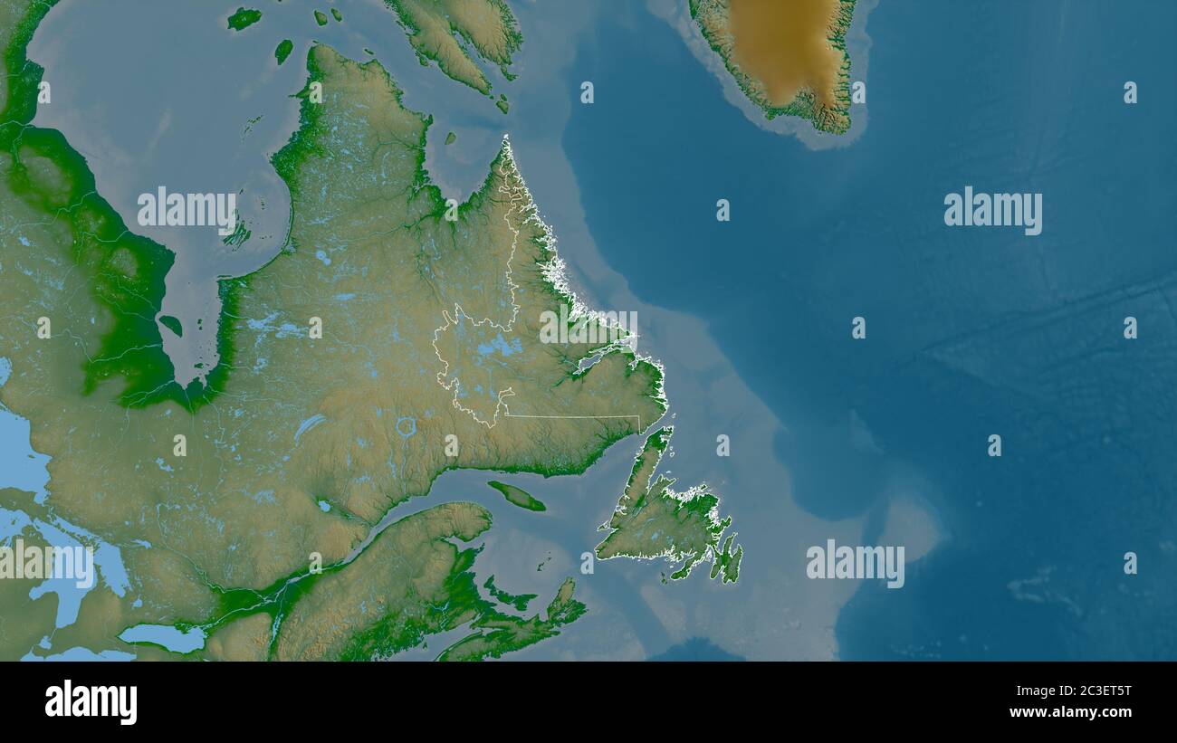 Newfoundland and Labrador, province of Canada. Colored shader data with ...