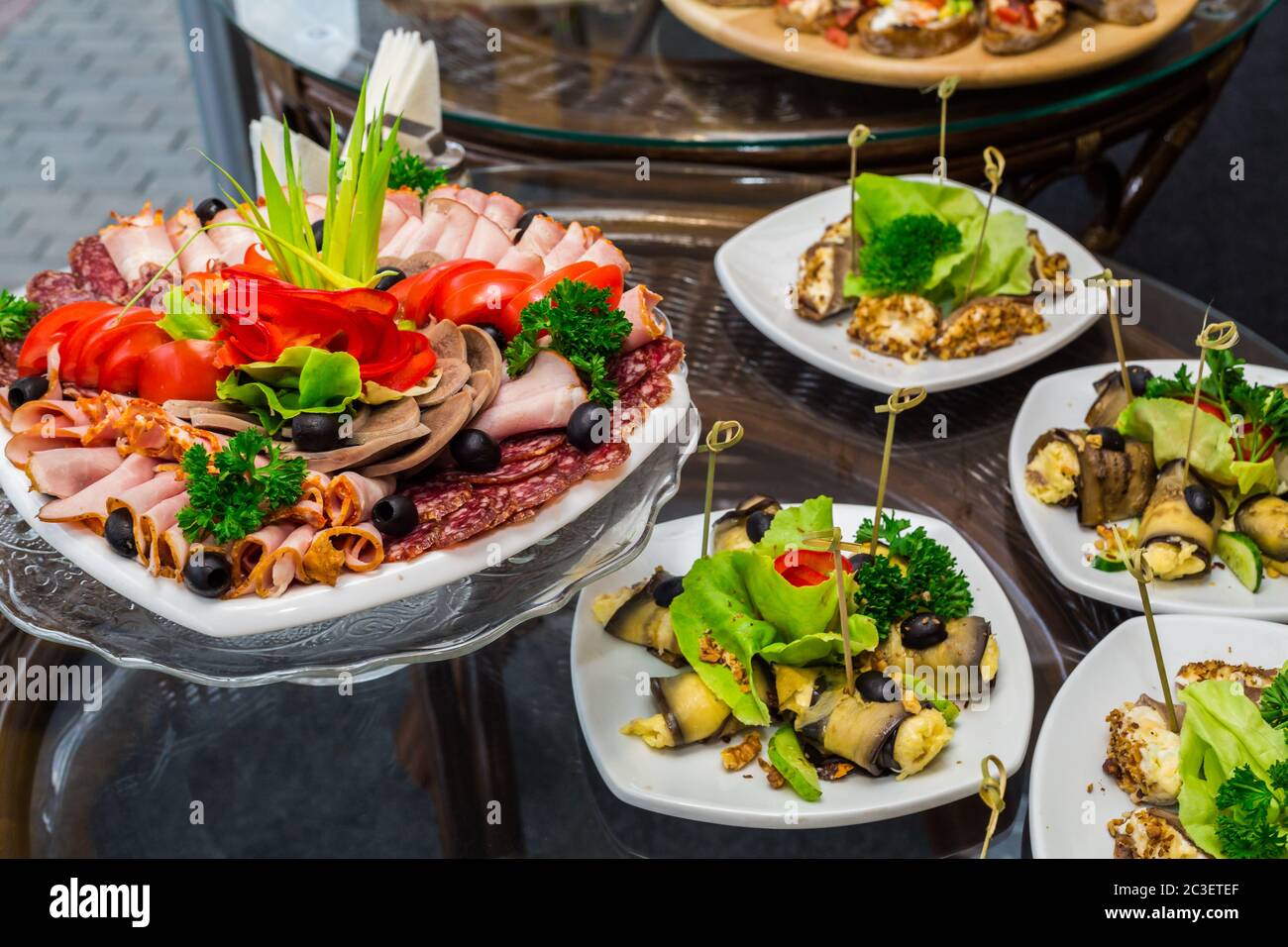 Sausage meat, table setting Stock Photo - Alamy