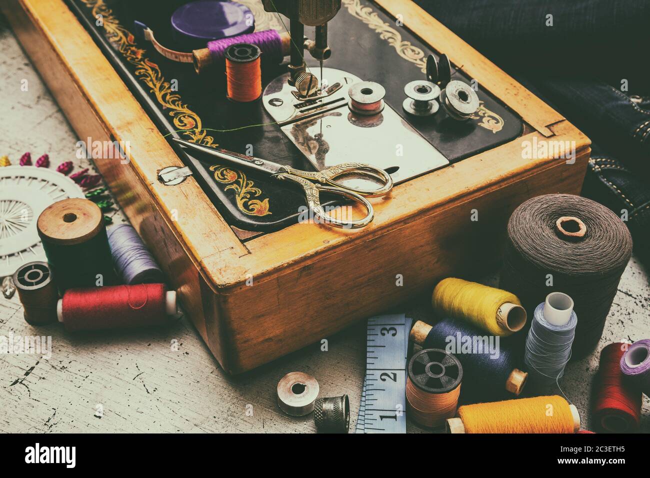 Sewing concept, sewing machine Stock Photo - Alamy