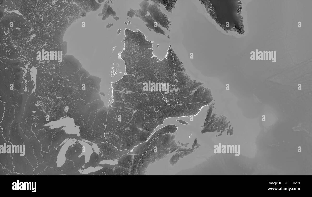 Québec, province of Canada. Grayscaled map with lakes and rivers. Shape ...