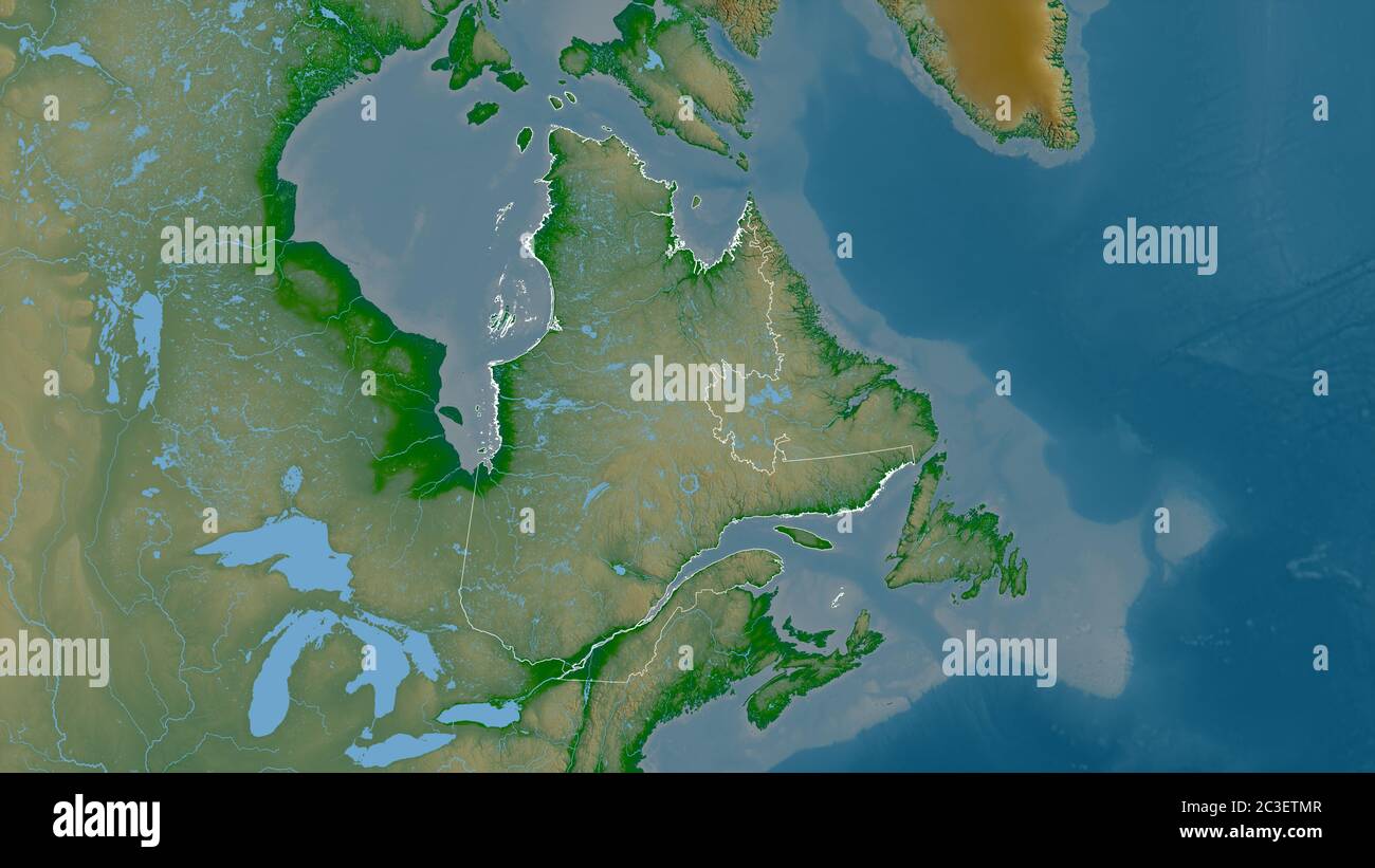 Québec, province of Canada. Colored shader data with lakes and rivers ...