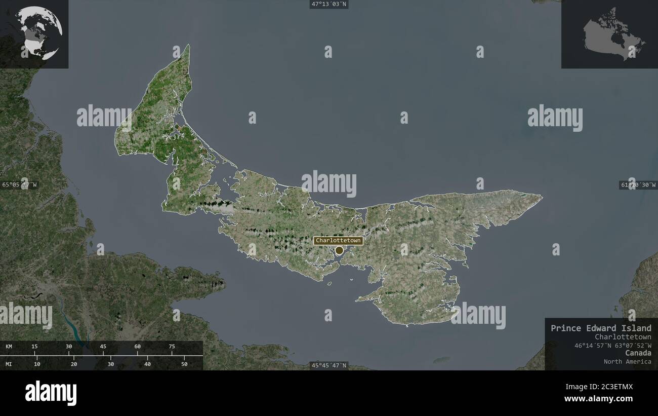 Prince Edward Island, province of Canada. Satellite imagery. Shape ...
