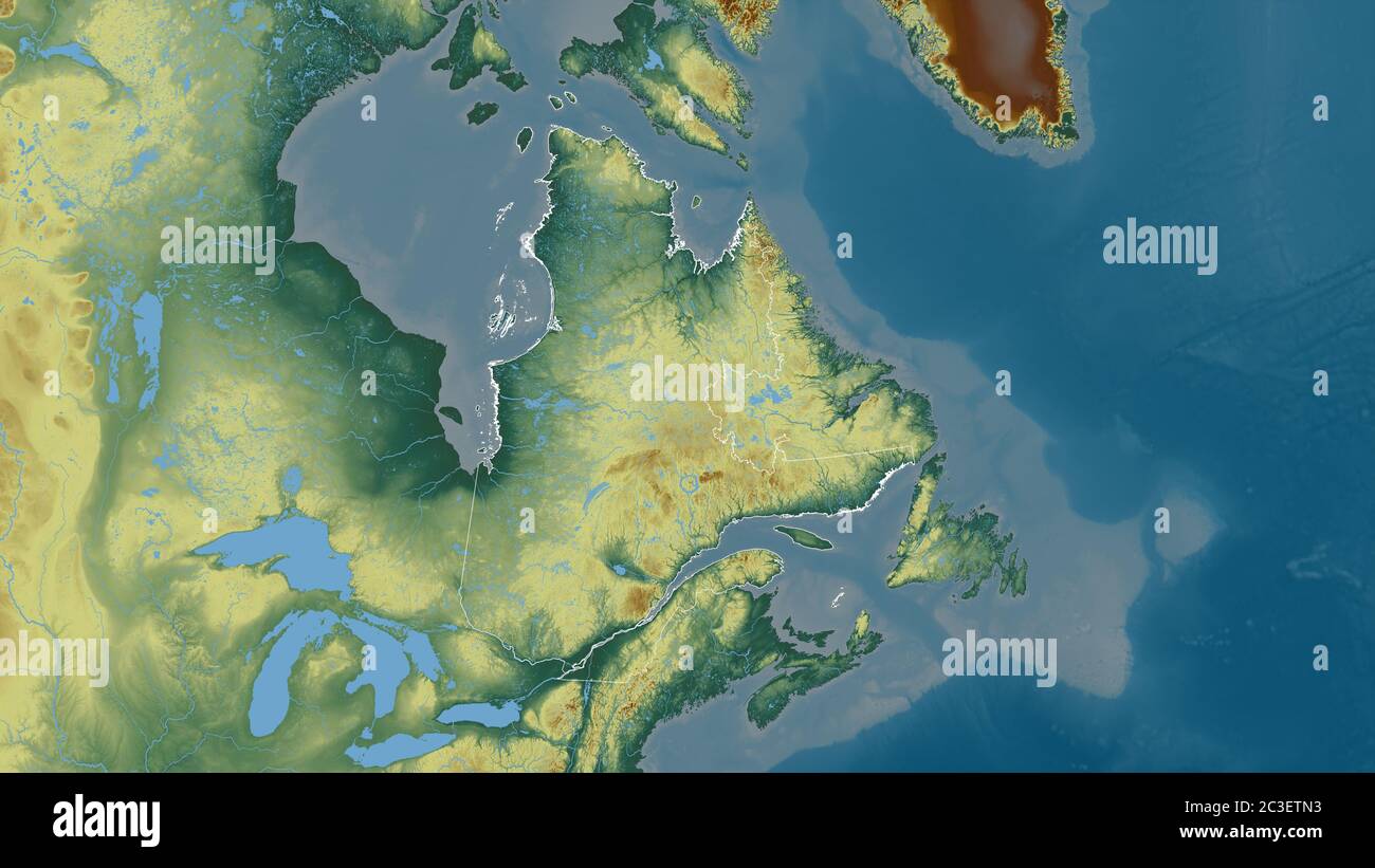 Québec, province of Canada. Colored relief with lakes and rivers. Shape ...