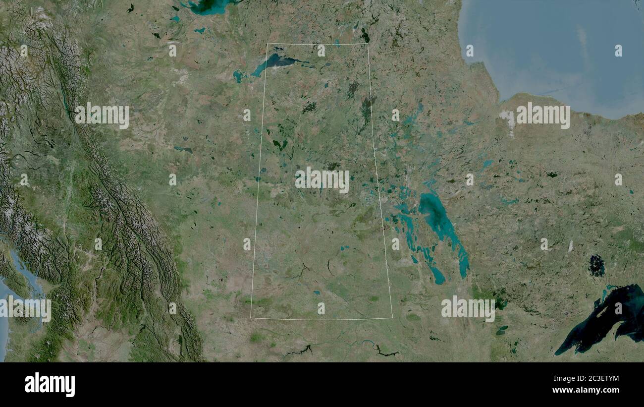 Saskatchewan, province of Canada. Satellite imagery. Shape outlined ...
