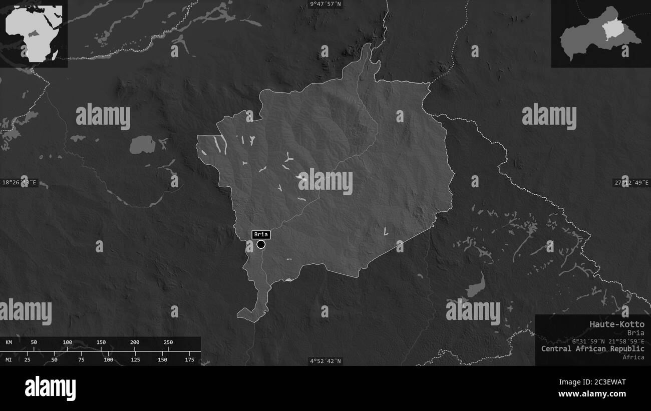 Haute-Kotto, prefecture of Central African Republic. Grayscaled map ...