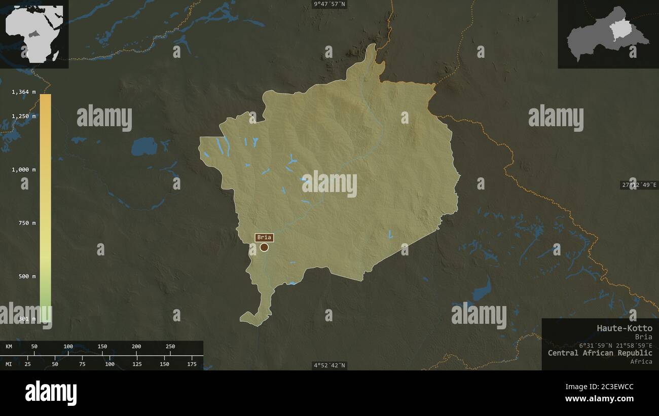 Haute-Kotto, prefecture of Central African Republic. Colored shader ...