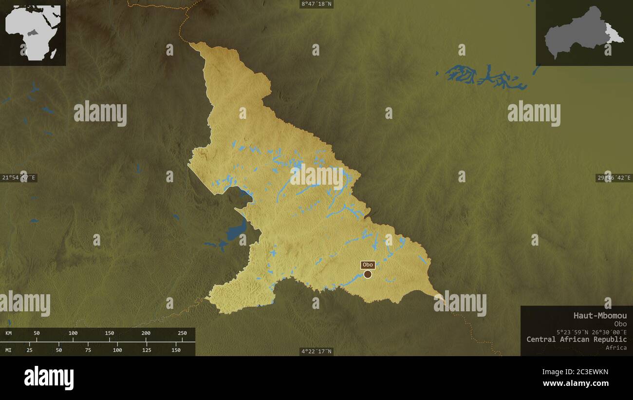 Haut-Mbomou, prefecture of Central African Republic. Colored relief ...