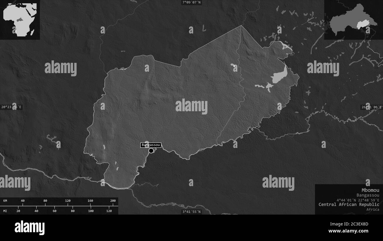 Mbomou, prefecture of Central African Republic. Grayscaled map with ...