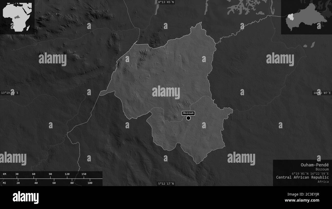 Ouham-Pendé, prefecture of Central African Republic. Grayscaled map ...