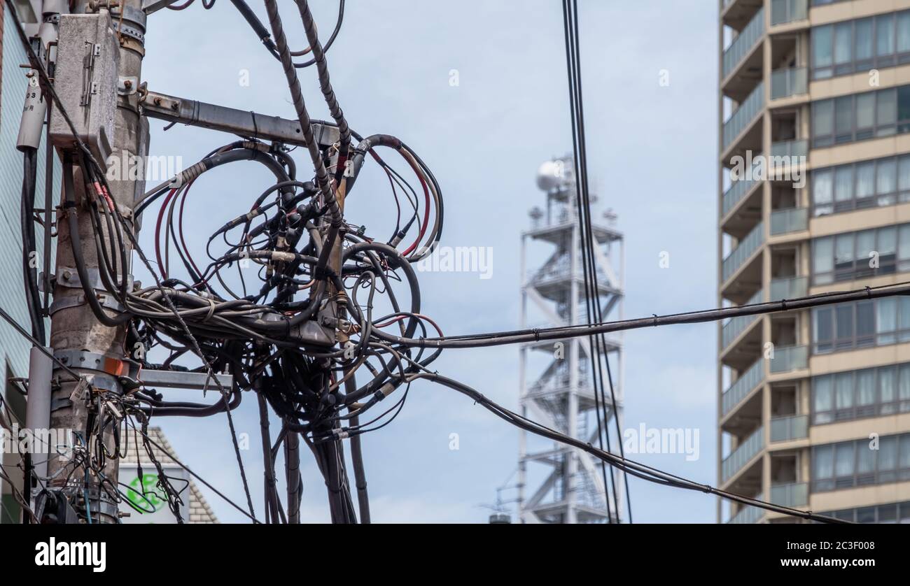 Electrical utility poles and cables, Yokohama, Japan Stock Photo - Alamy