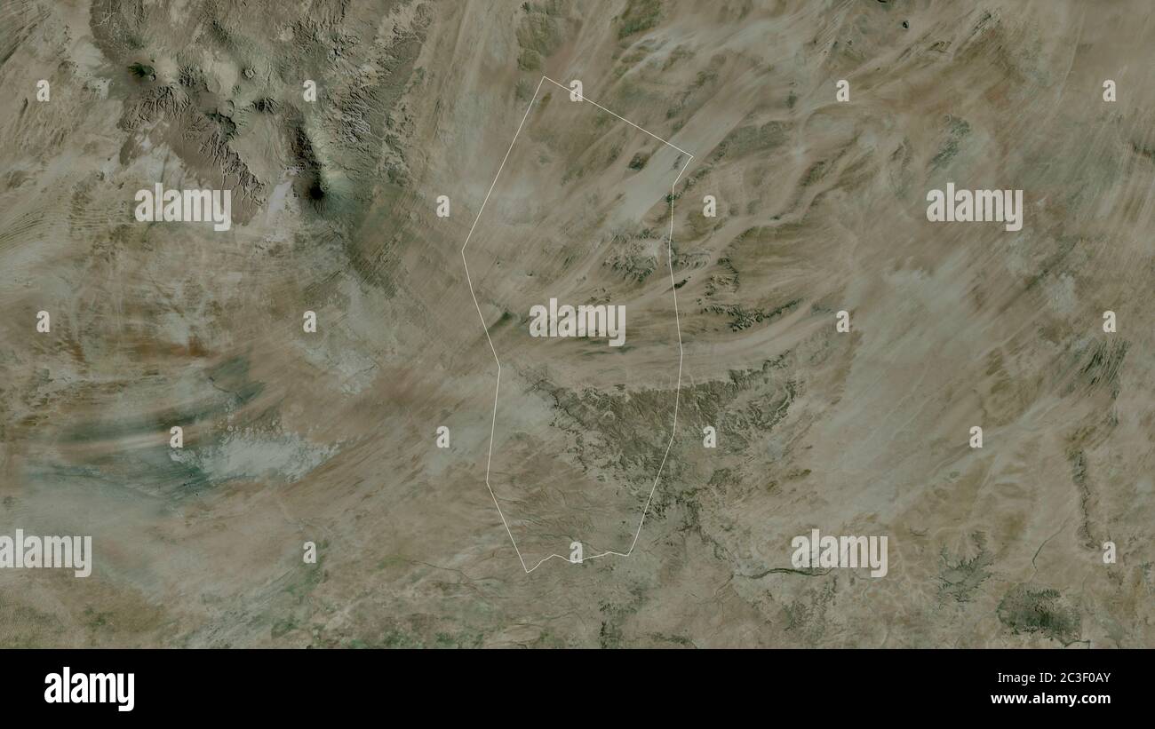 Ennedi Ouest, region of Chad. Satellite imagery. Shape outlined against ...