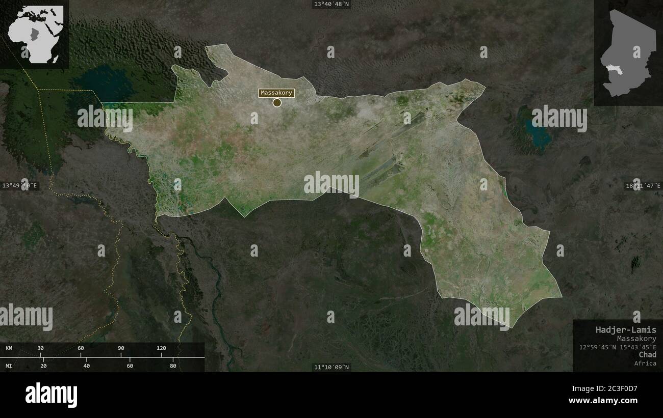 Hadjer-Lamis, region of Chad. Satellite imagery. Shape presented ...