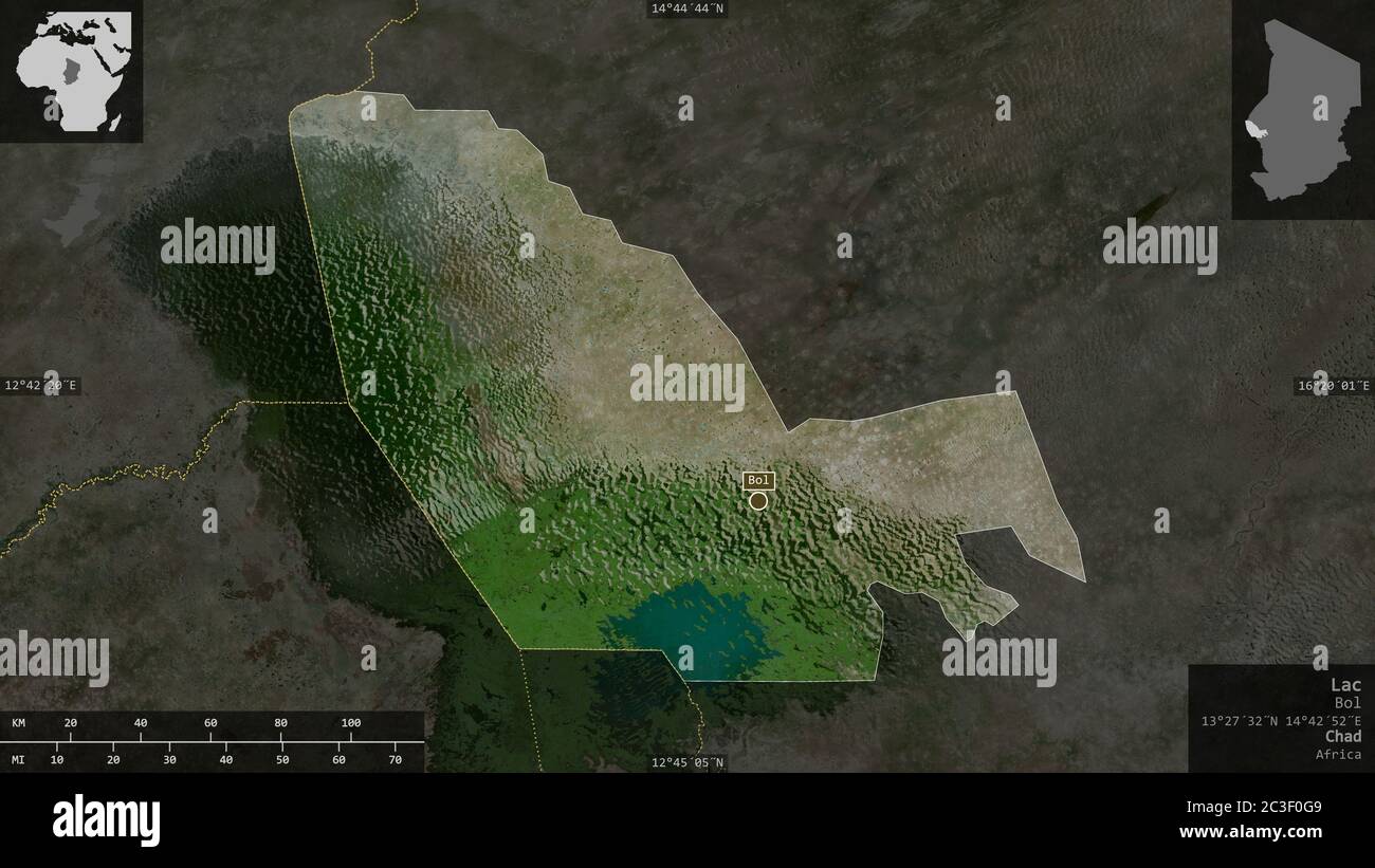 Lac, region of Chad. Satellite imagery. Shape presented against its ...