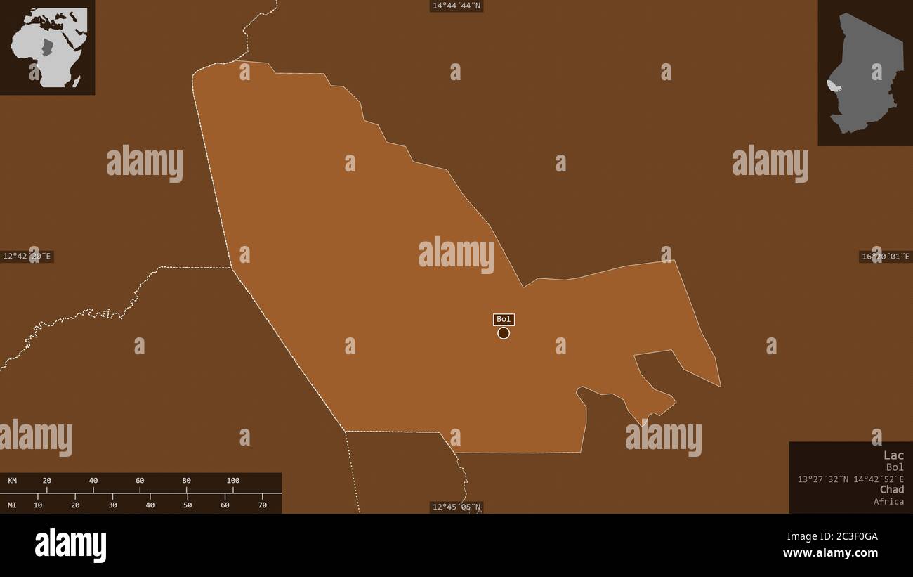 Lac, region of Chad. Patterned solids with lakes and rivers. Shape ...