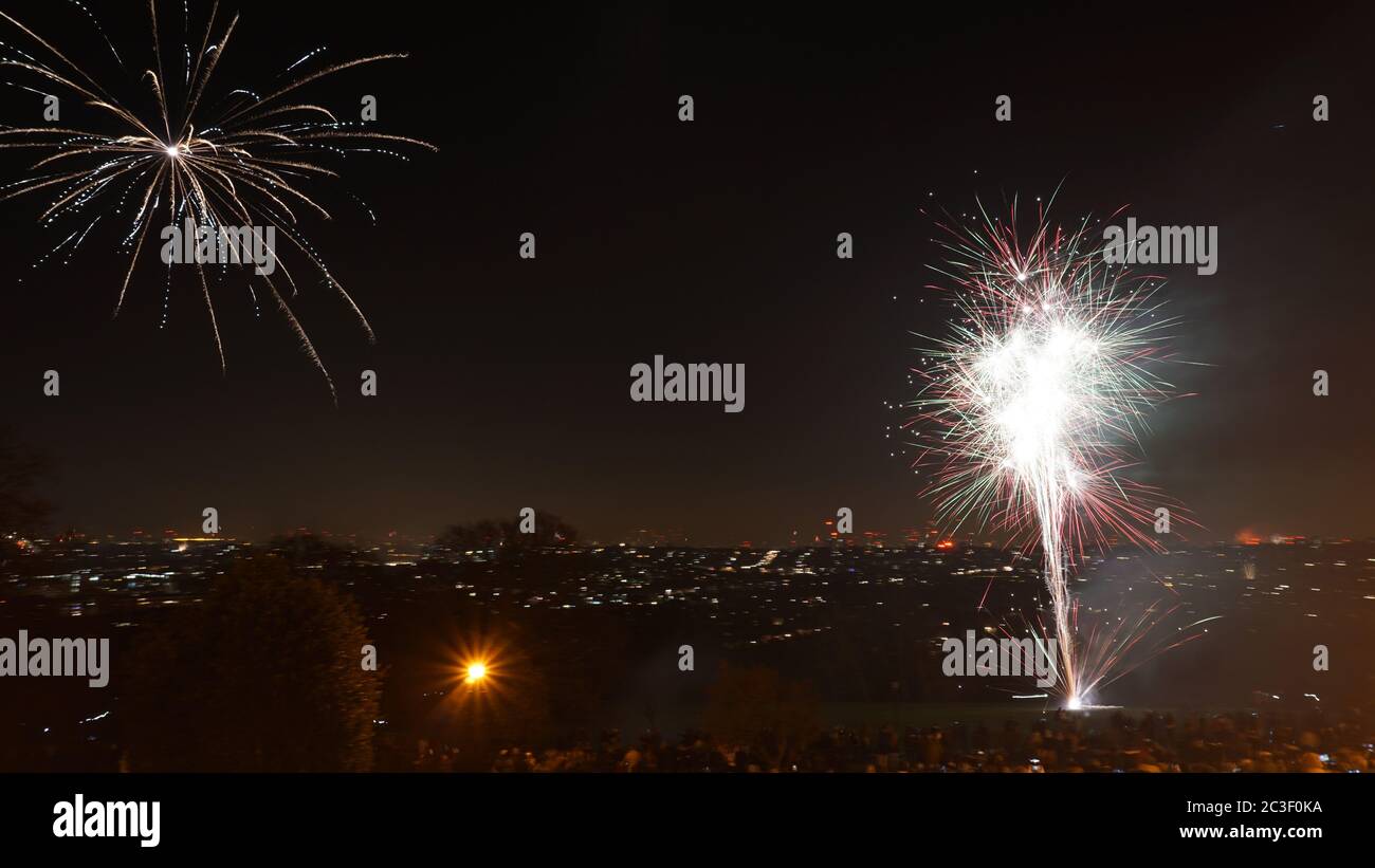Firework at night on New Years Eve in London, United Kingdom Stock ...