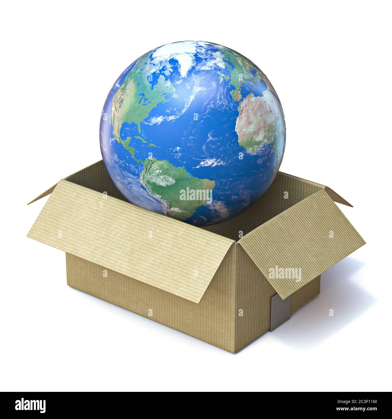 Earth globe in cardboard box 3D Stock Photo - Alamy