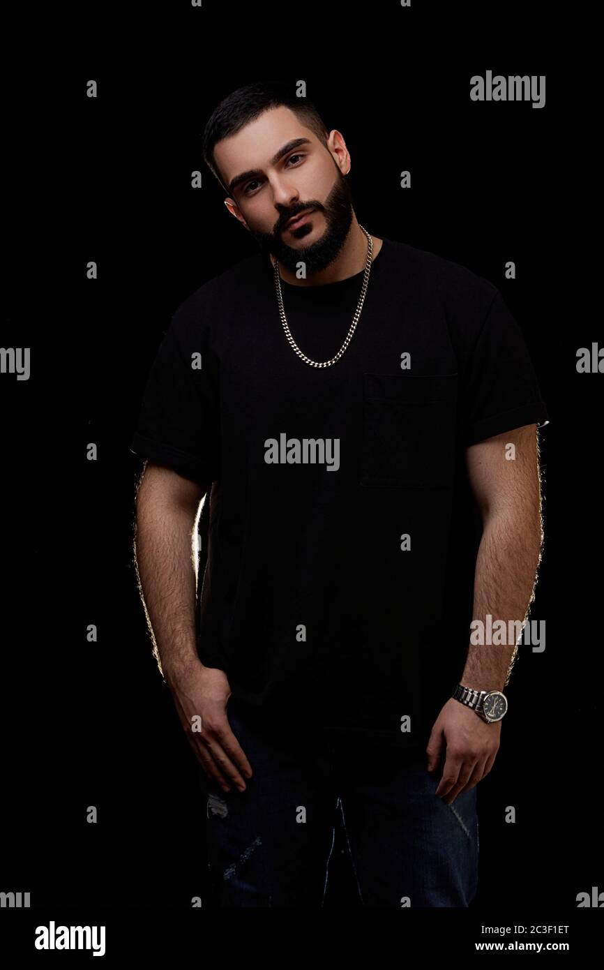 close-up of a dramatic portrait of a young serious guy Stock Photo - Alamy