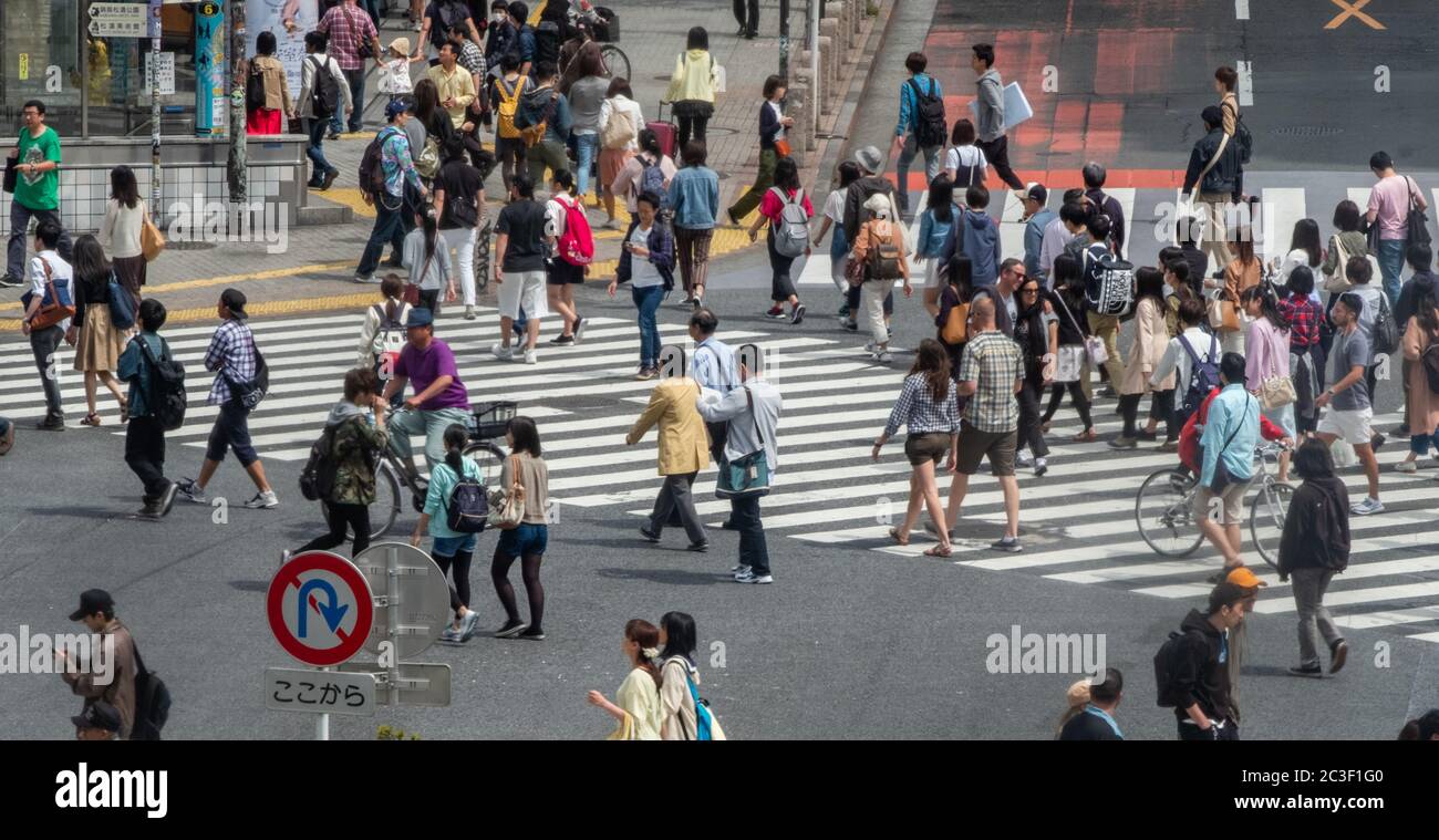 Pedestrian crowd at the famous Shibuya Scramble crossing, Tokyo, Japan ...