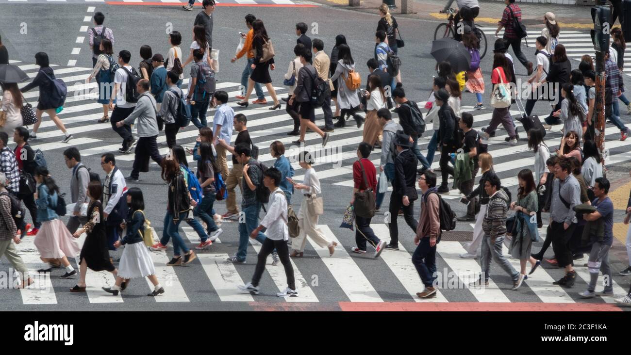 Pedestrian crowd at the famous Shibuya Scramble crossing, Tokyo, Japan ...
