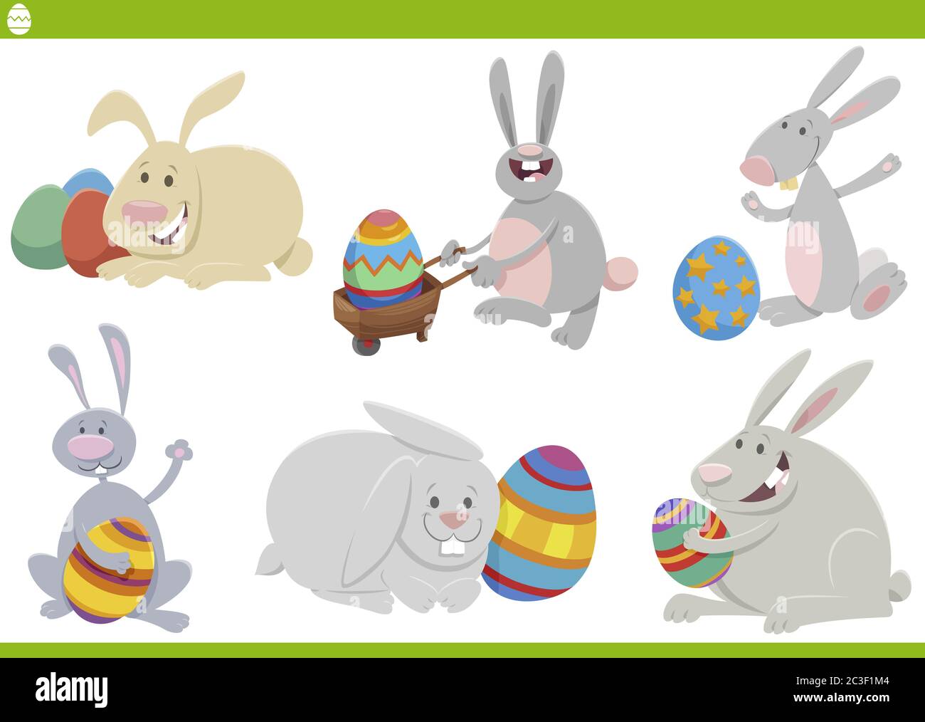 Easter bunnies holiday set cartoon illustration Stock Photo - Alamy