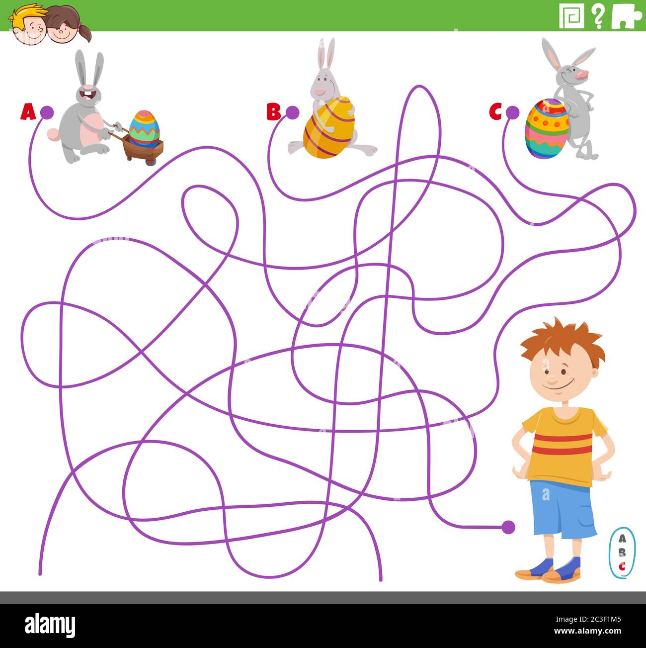 maze game with boy and Easter bunnies characters Stock Photo - Alamy