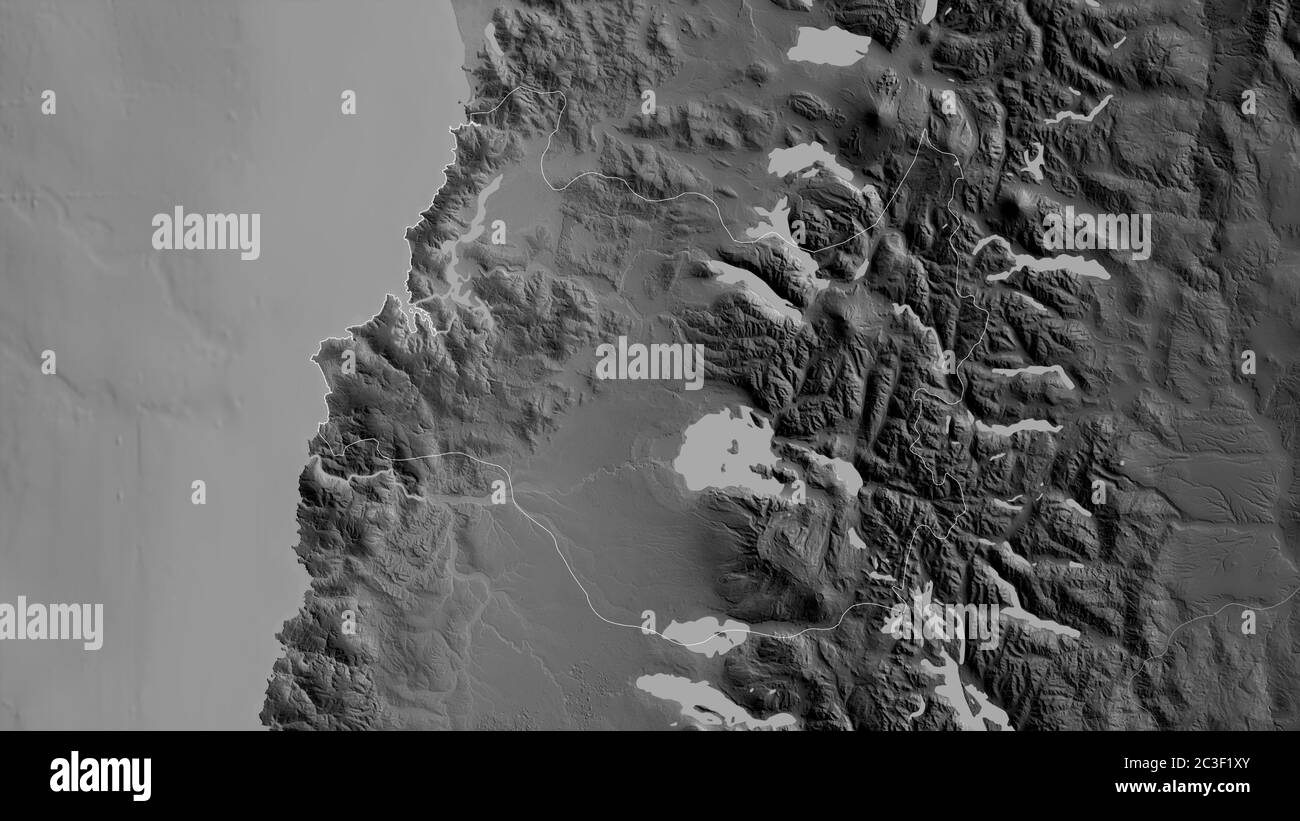 Los Ríos, region of Chile. Grayscaled map with lakes and rivers. Shape ...