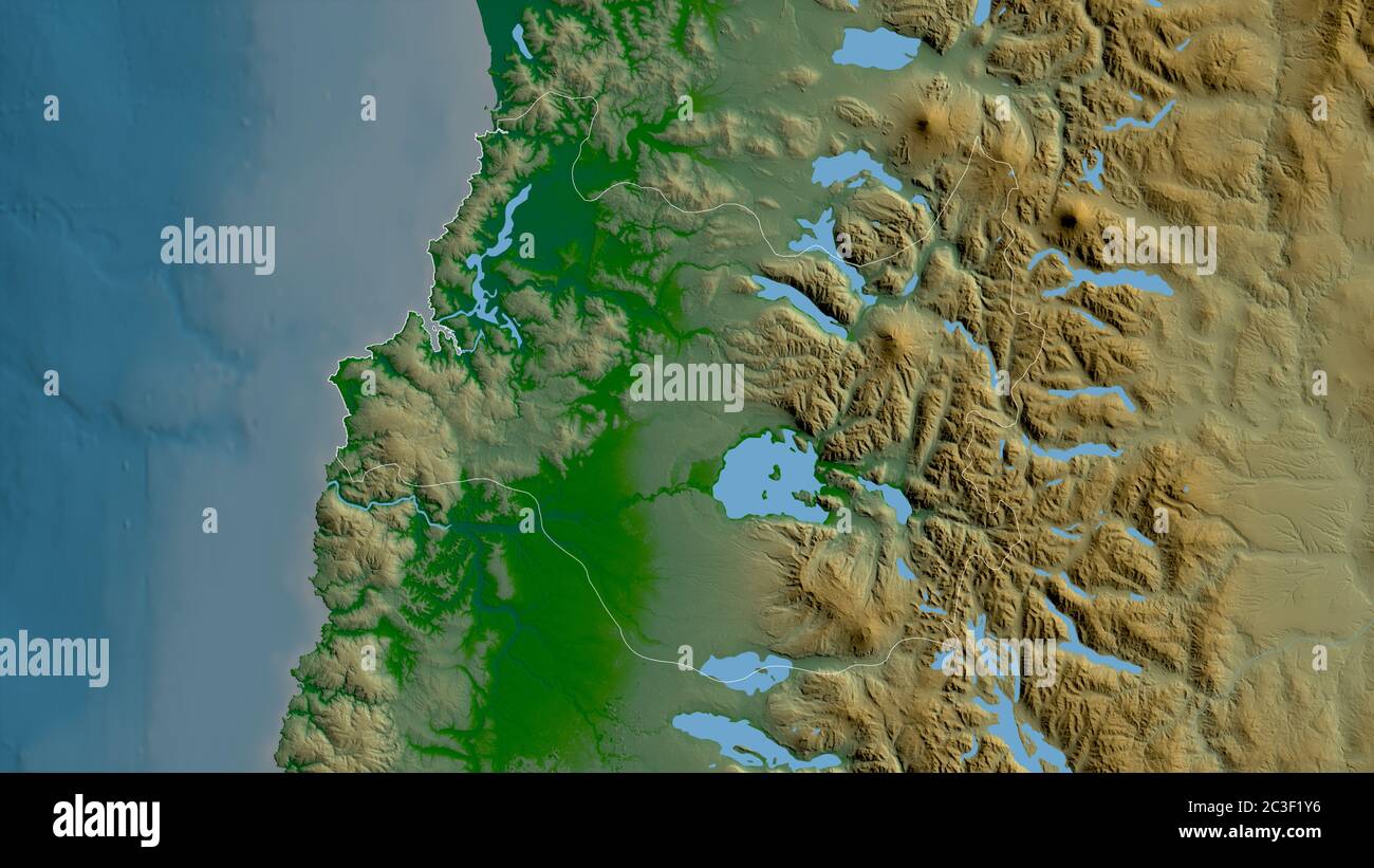 Los Ríos, region of Chile. Colored shader data with lakes and rivers ...