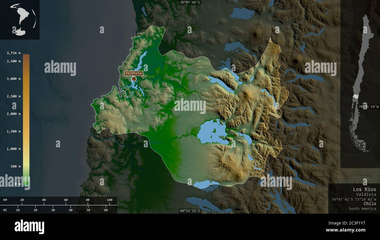 Los Ríos, region of Chile. Colored shader data with lakes and rivers ...