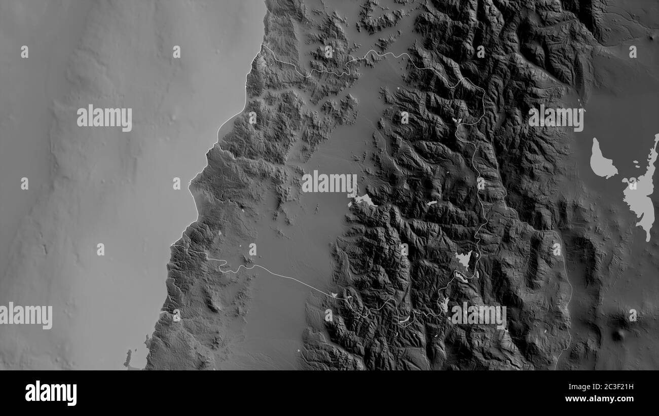 Maule, region of Chile. Grayscaled map with lakes and rivers. Shape ...