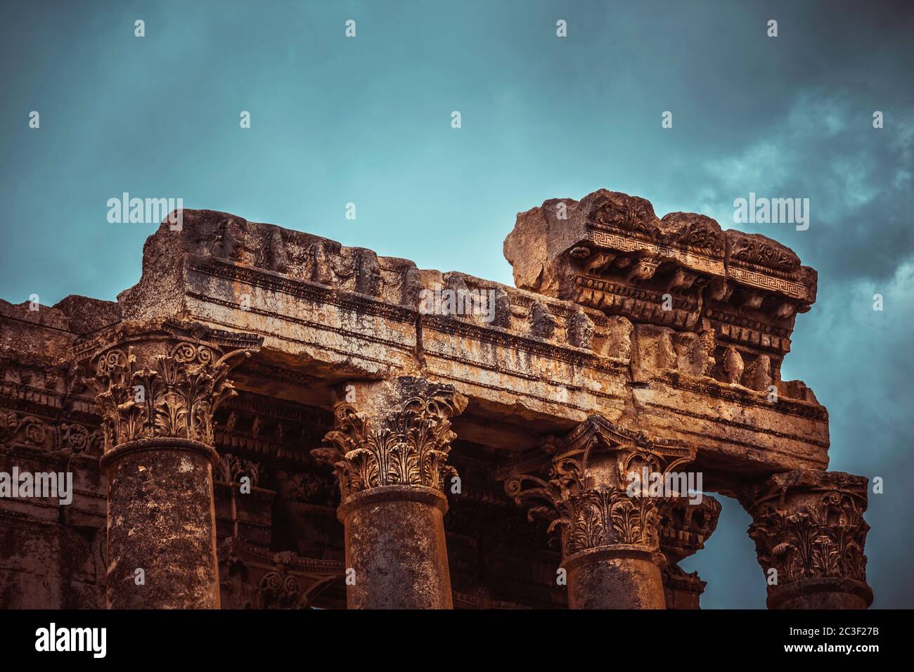 Ancient Temple Ruins of Lebanon. Vintage Style Photo of Baalbek ...