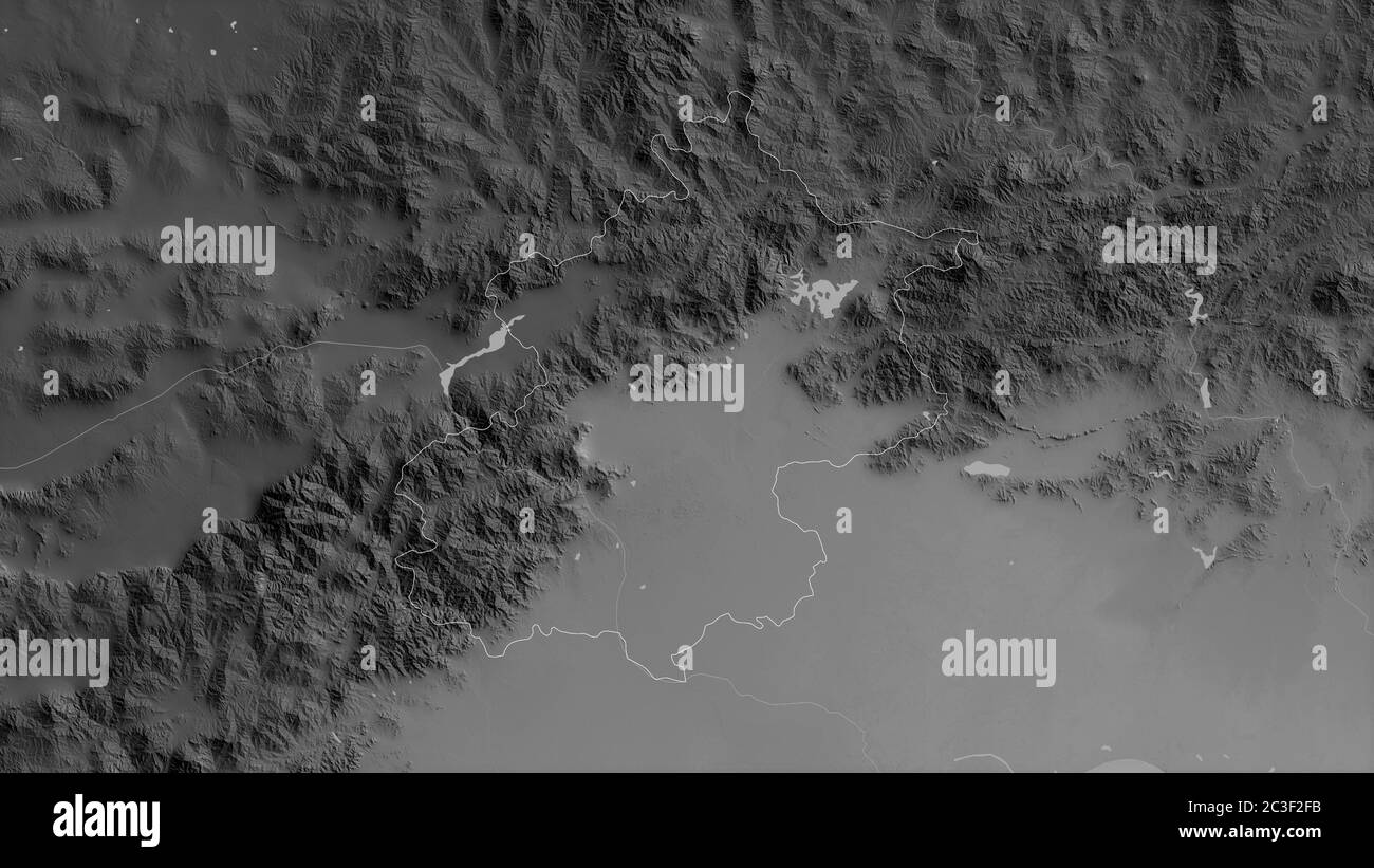 Beijing, municipality of China. Grayscaled map with lakes and rivers ...