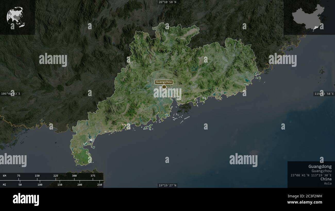 Guangdong, province of China. Satellite imagery. Shape presented ...