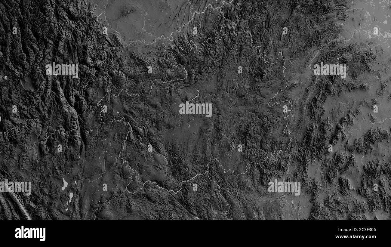 Guizhou, province of China. Grayscaled map with lakes and rivers. Shape ...