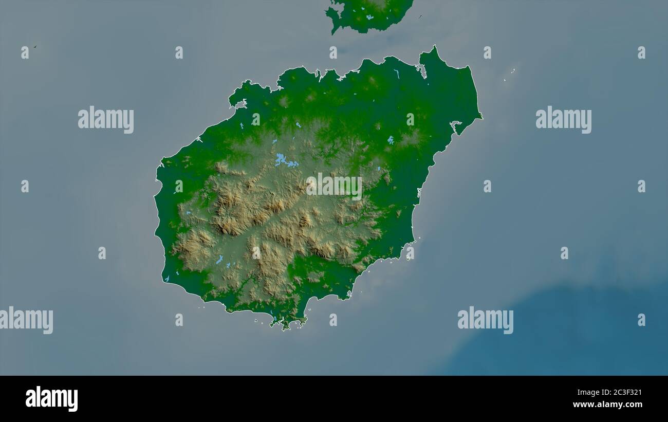 Hainan, province of China. Colored shader data with lakes and rivers ...