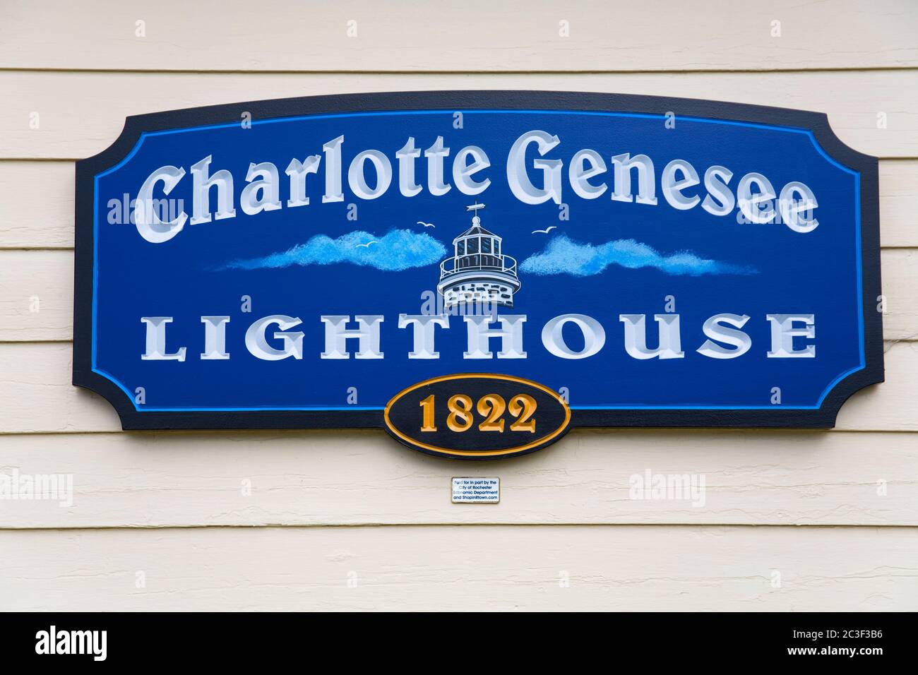 Sign at Charlotte-Genesee Lighthouse, Rochester, New York State, USA ...