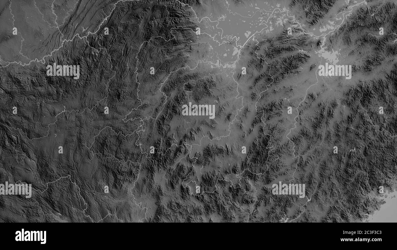 Hunan, province of China. Grayscaled map with lakes and rivers. Shape ...