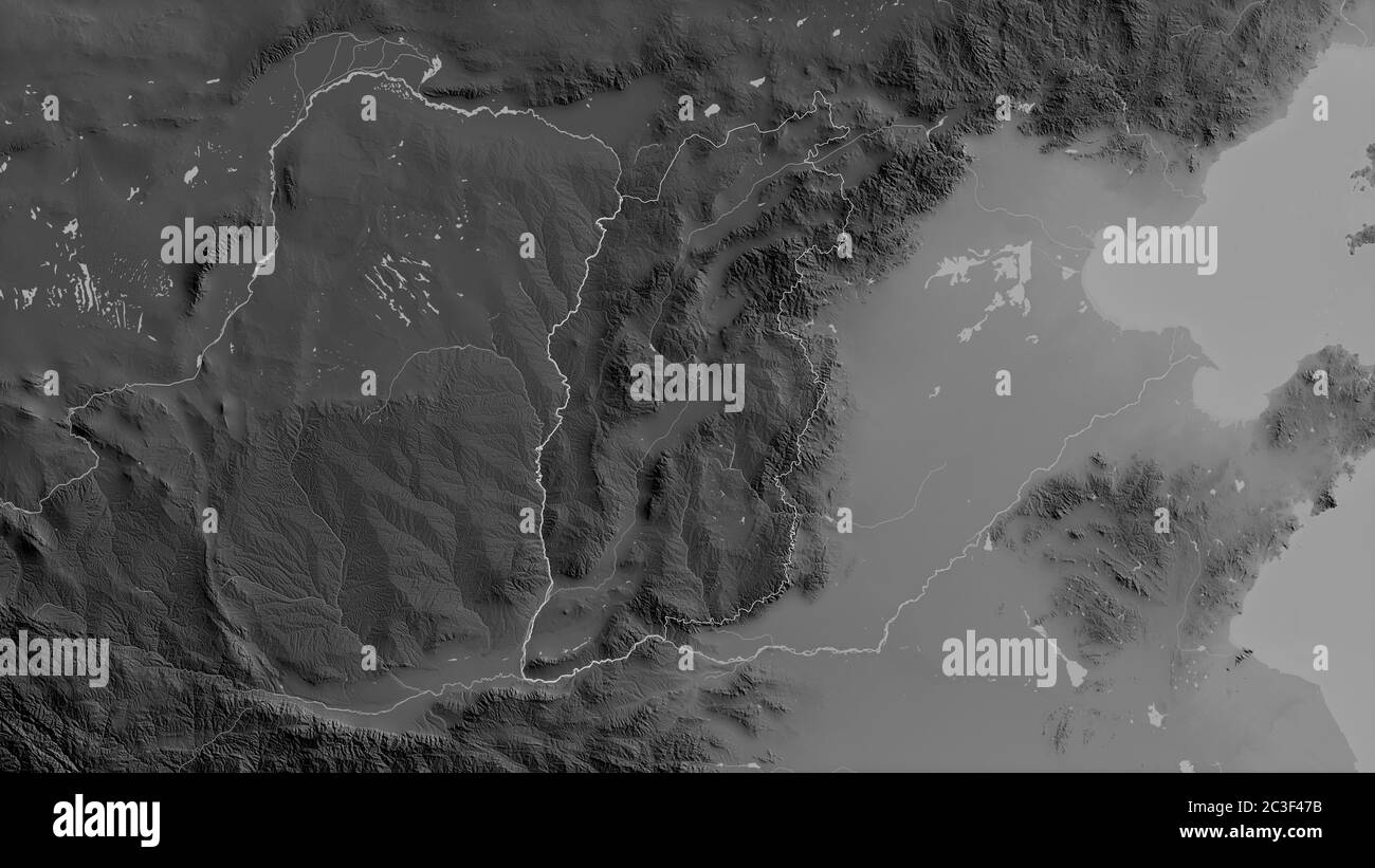 Shanxi, province of China. Grayscaled map with lakes and rivers. Shape ...