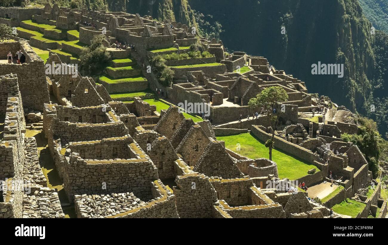 high angle close up of the famous machu picchu ruins Stock Photo - Alamy