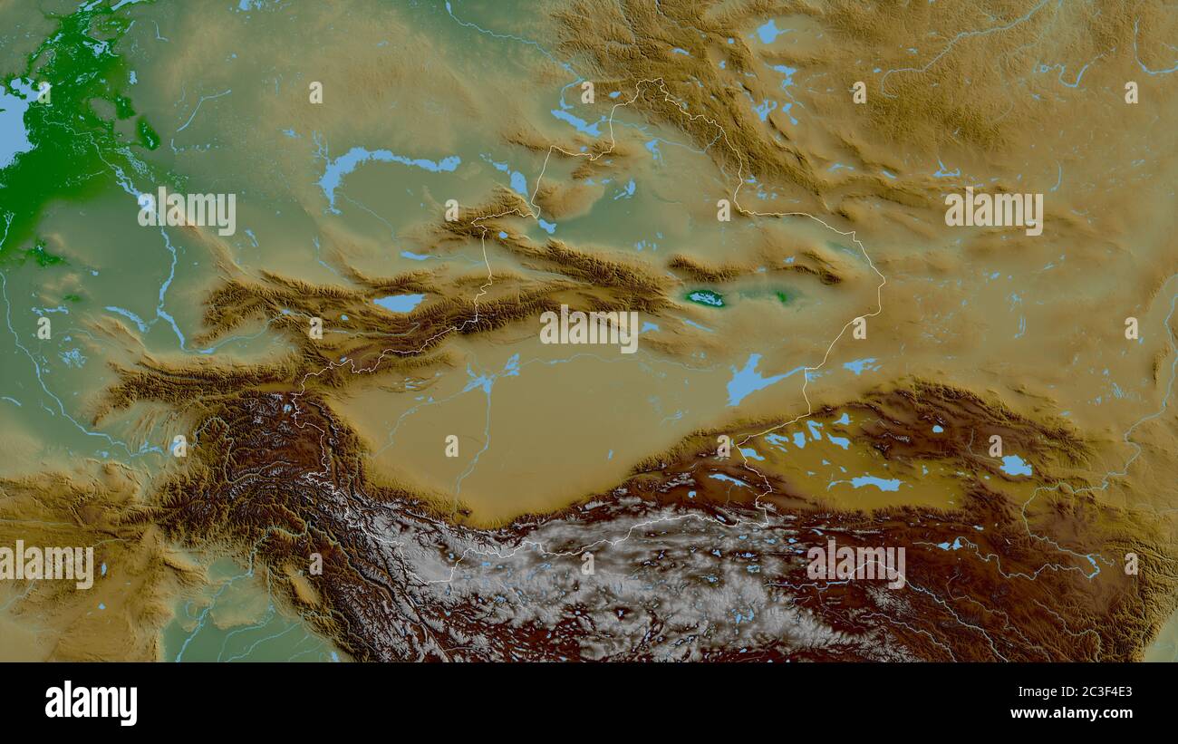 Xinjiang Uygur, autonomous region of China. Colored shader data with ...