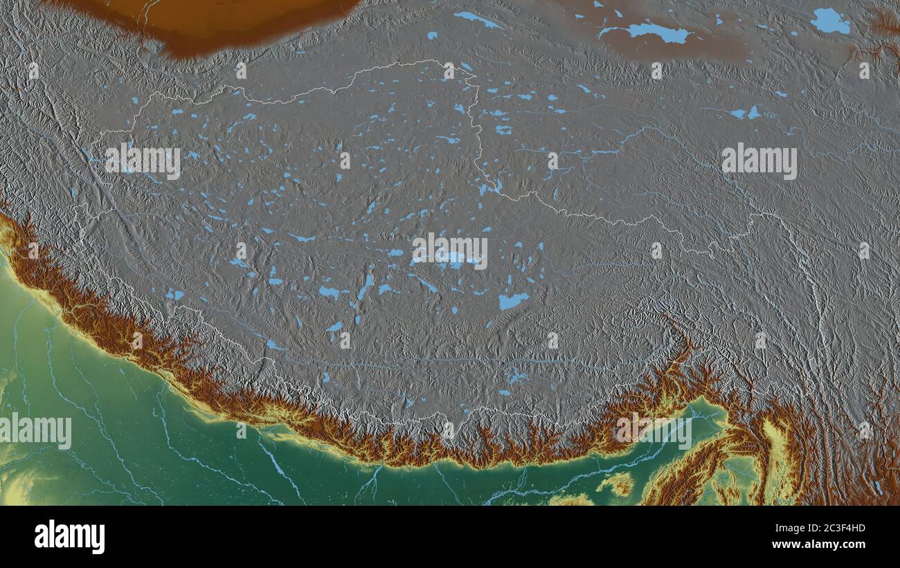 Xizang, autonomous region of China. Colored relief with lakes and ...