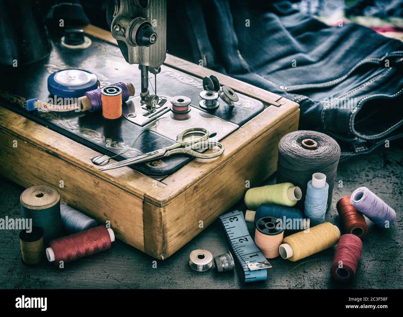 Sewing concept, sewing machine Stock Photo - Alamy