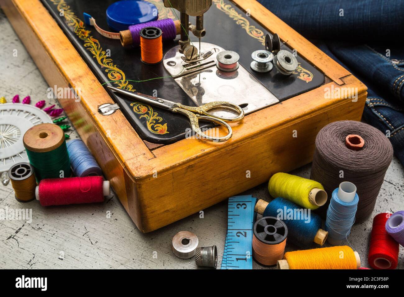 Sewing concept, sewing machine Stock Photo - Alamy