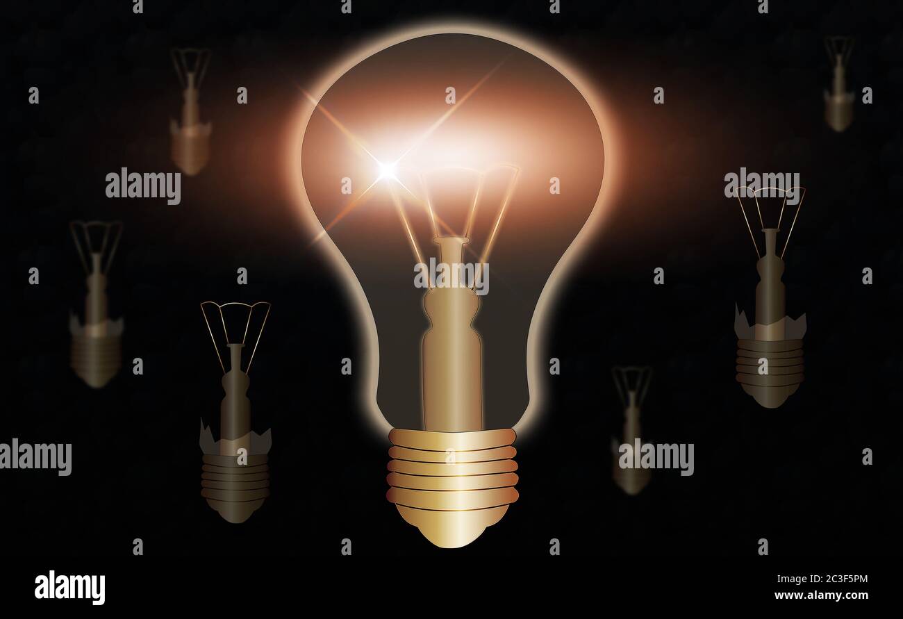 Realistic Colored Vintage Light Bulbs, Idea Sign Solution Thinking ...