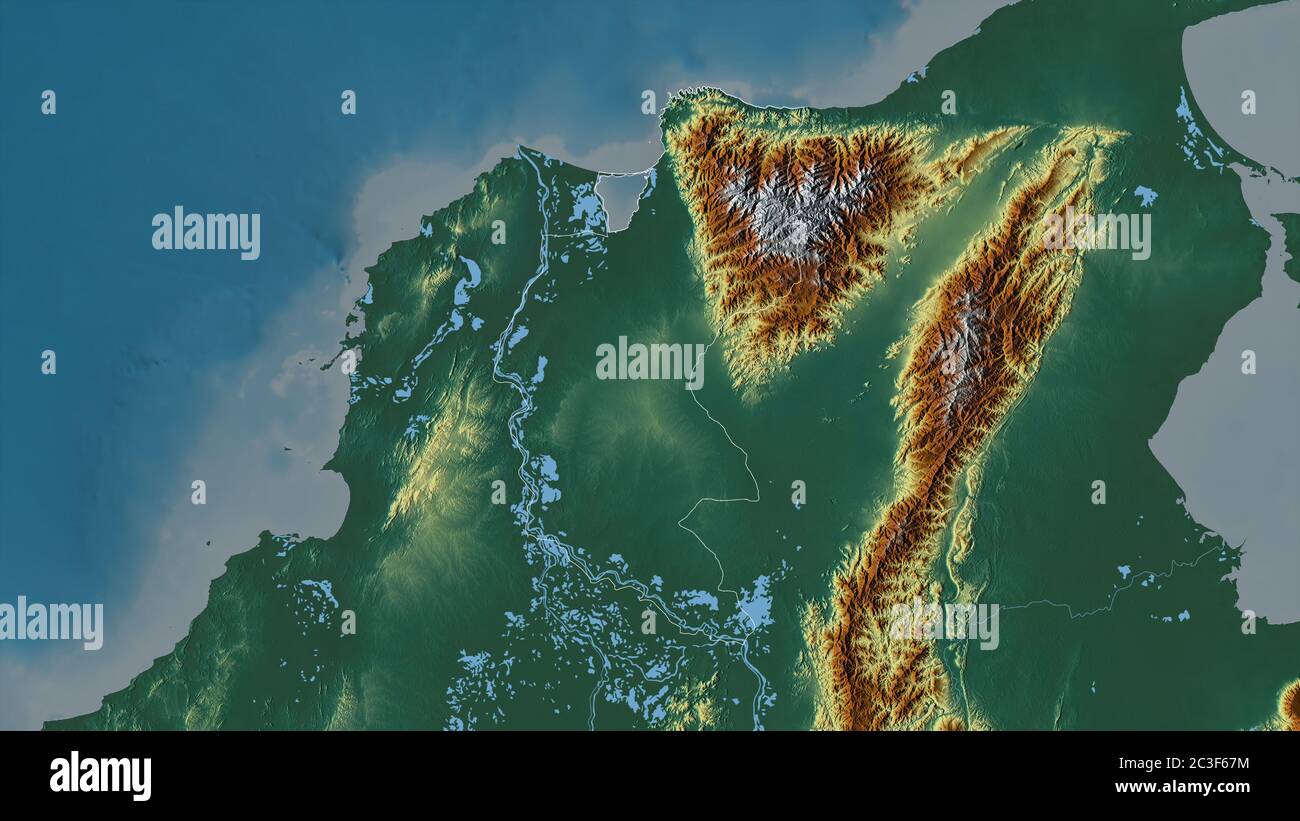 Magdalena, department of Colombia. Colored relief with lakes and rivers ...