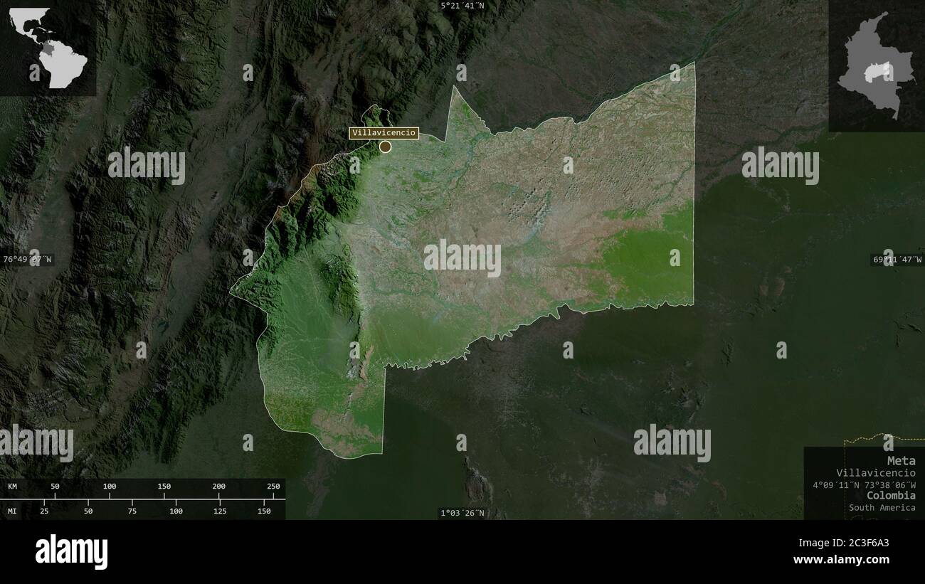 Meta, department of Colombia. Satellite imagery. Shape presented ...