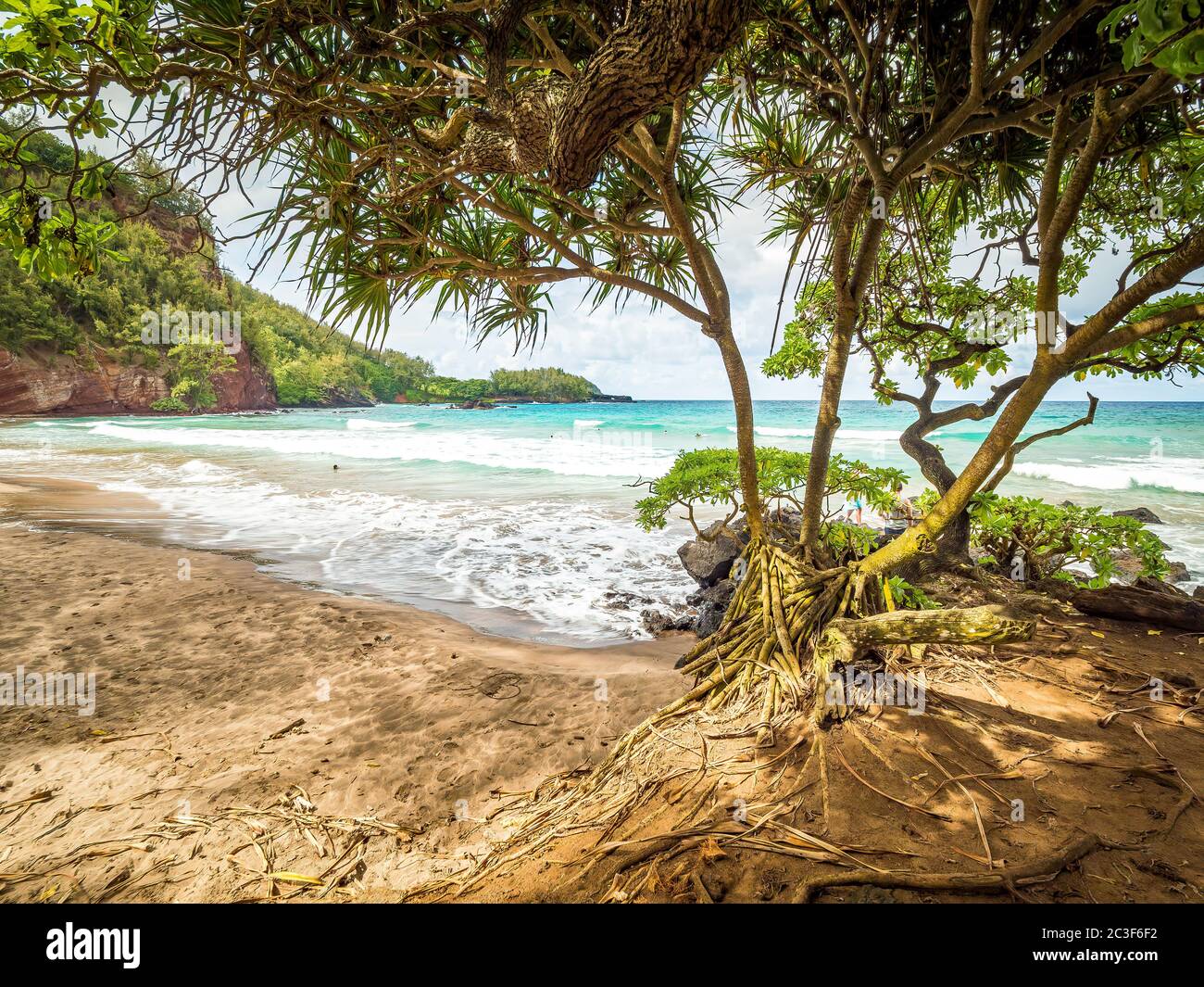 Koki Beach Park Maui. The dark red sand at Koki Beach was produced by ...