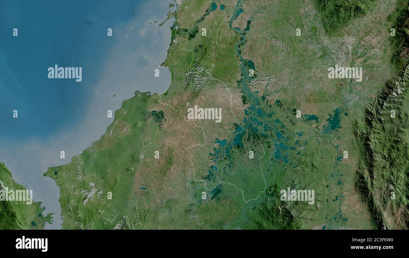 Sucre, department of Colombia. Satellite imagery. Shape outlined ...