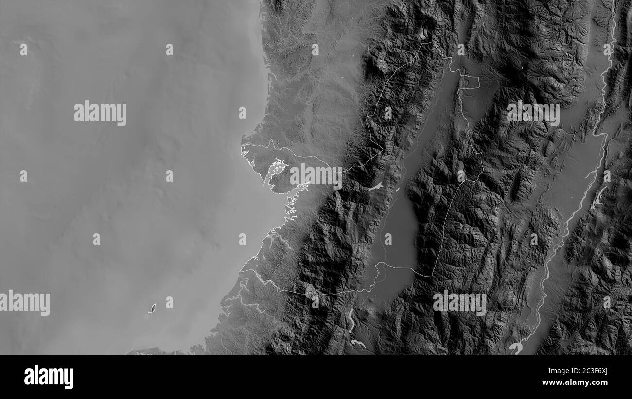 Valle del Cauca, department of Colombia. Grayscaled map with lakes and ...