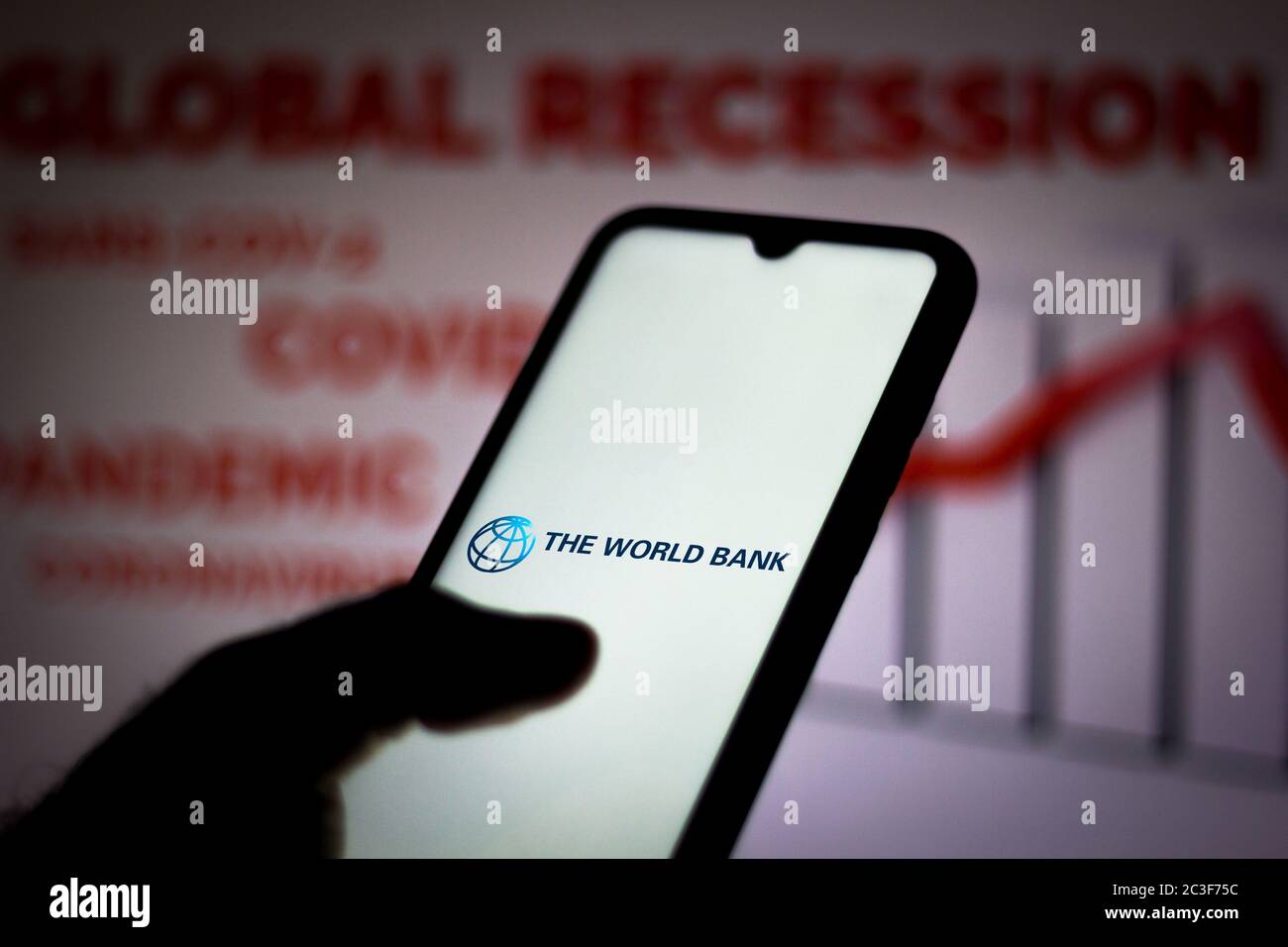 In this photo illustration the World Bank logo seen displayed on a ...