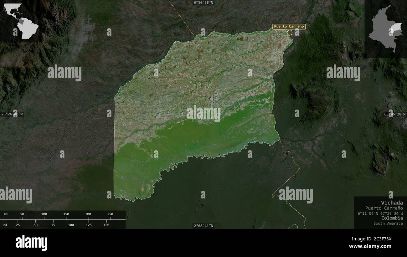 Vichada, commissiary of Colombia. Satellite imagery. Shape presented ...